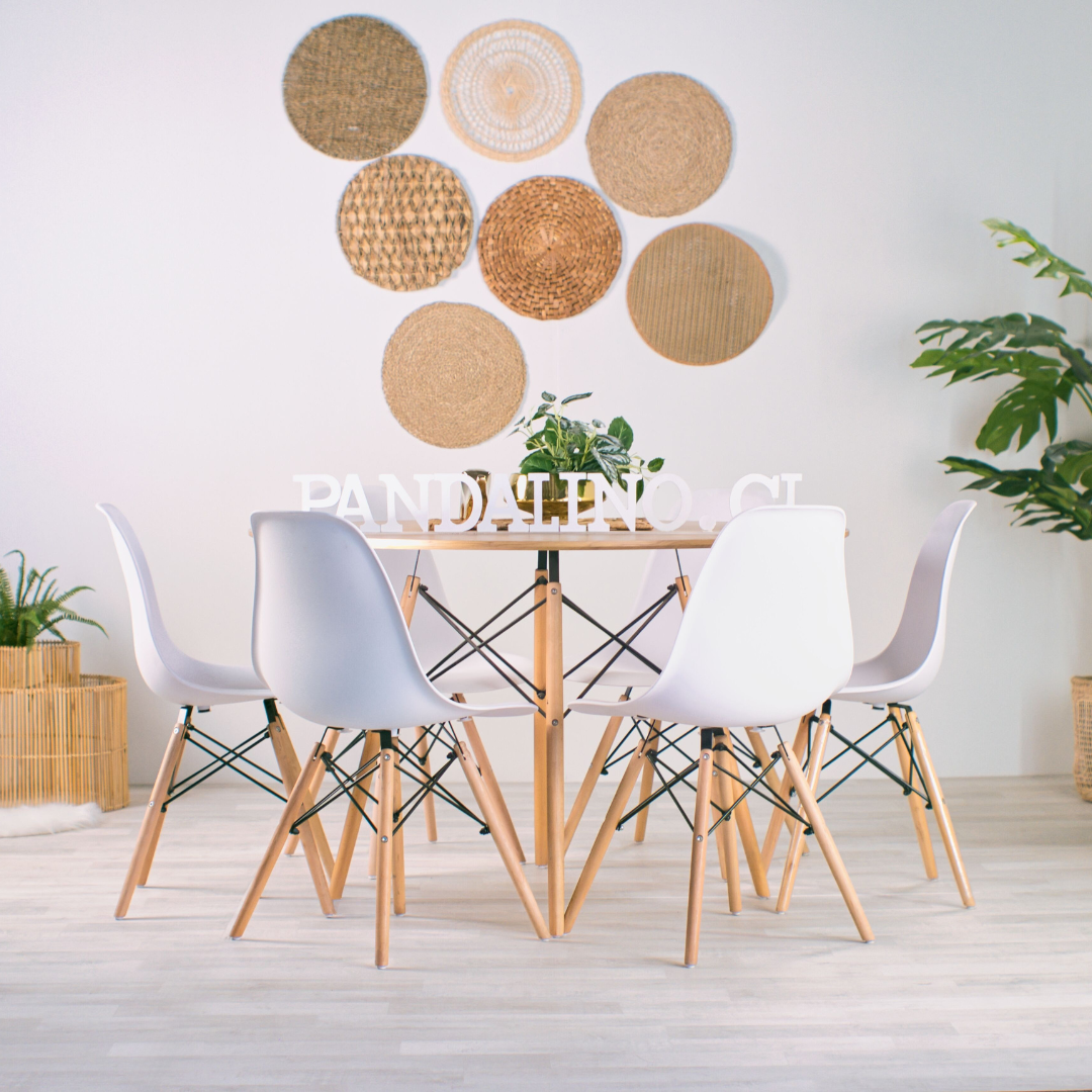 Comedor Mesa Shanna 120cm + 6 Sillas Eames Blancas