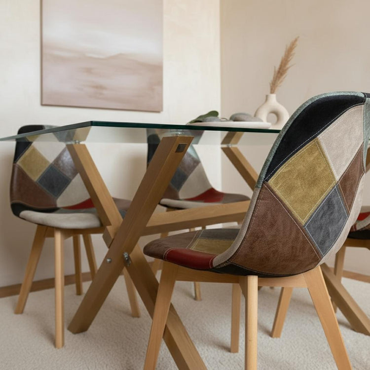 Comedor Mesa Xinia 130x80 + 4 Sillas Patchwork Da Vinci | Ecocuero Cla