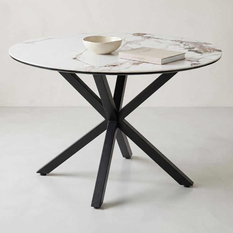 Mesa Redonda 100 cm Equiz | Cubierta Piedra | Base X Negro – Pandalino