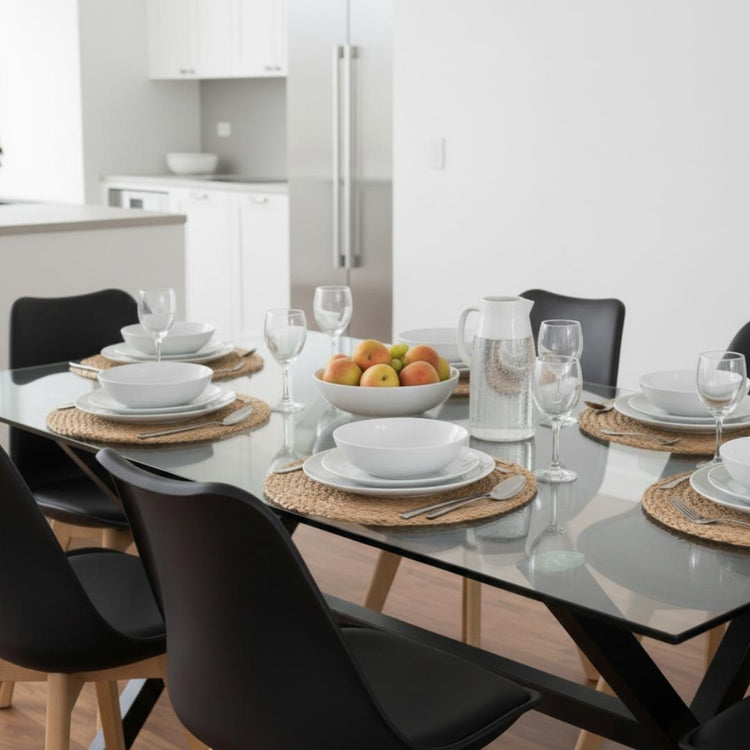 Comedor Mesa Xinia Negro 160x90 cm + 6 Sillas Tulip Negro