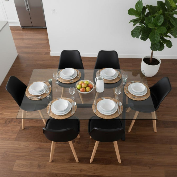 Comedor Mesa Xinia Negro 160x90 cm + 6 Sillas Tulip Negro